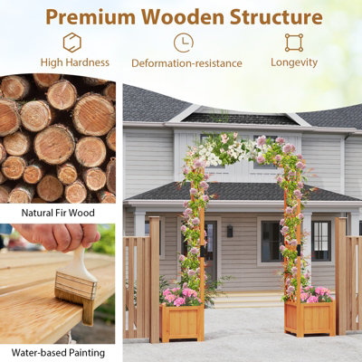 COSTWAY Wooden Garden Arbor 201 cm Tall Archway Trellis w/ Planter ...