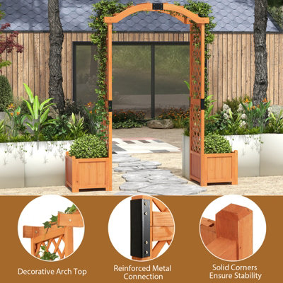 COSTWAY Wooden Garden Arbor 201 cm Tall Archway Trellis w/ Planter ...
