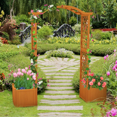 Costway Wooden Garden Arch Large Rose Trellis Pergola Arbour Climbing ...