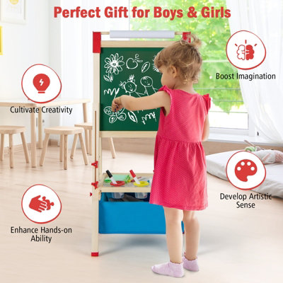 Costway Wooden Kids Art Easel Double Sided Easel Blackboard W ...
