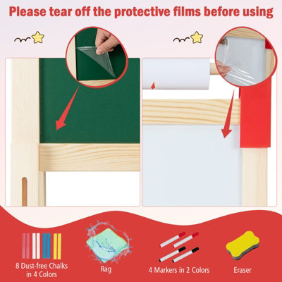 Costway Wooden Kids Art Easel Double Sided Easel Blackboard W ...