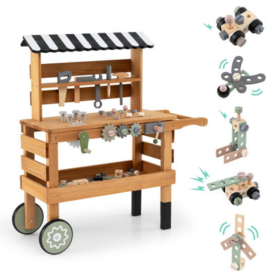 COSTWAY Wooden Kids Construction Play Toy Outdoor Pretend Workshop with ...