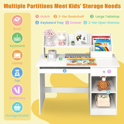 Costway Wooden Kids Desk Children Study Table Student Computer ...