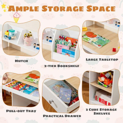 Costway Wooden Kids Desk Children Study Table Student Computer ...