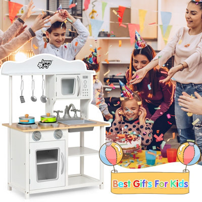 Costway Wooden Kids Play Kitchen Children Role Play Cooking Set Toy ...