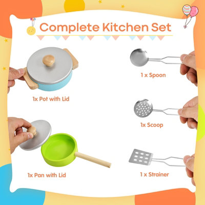 Costway Wooden Kids Play Kitchen Children Role Play Cooking Set Toy ...