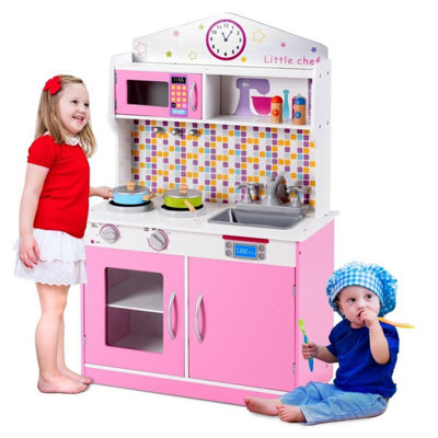 COSTWAY Wooden Kids Play Kitchen Children Role Play Pretend Set Toy ...