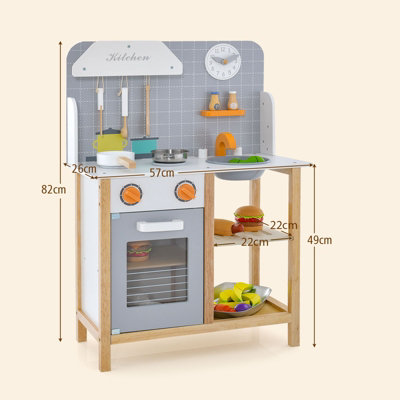 Costway Wooden Kids Play Kitchen Pretend Children Role Play Cooking Set ...