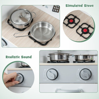 Costway Wooden Kids Pretend Play Kitchen Children Role Play Cooking Set ...