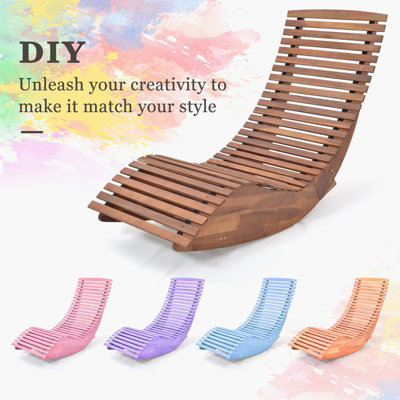 Costway Wooden Patio Rocking Chair Porch Rocker Sun Lounger W Widened Slatted Seat