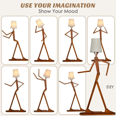 Costway Wooden Tall Floor Lamp Corner Decorative Humanoid Light Fixture ...