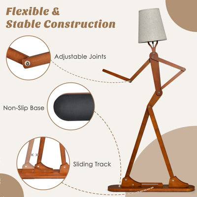 Costway Wooden Tall Floor Lamp Corner Decorative Humanoid Light Fixture ...
