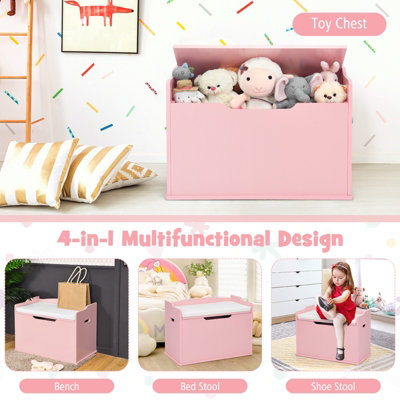 Costway Wooden Toy Box Lift-Top Storage Chest Seating Bench