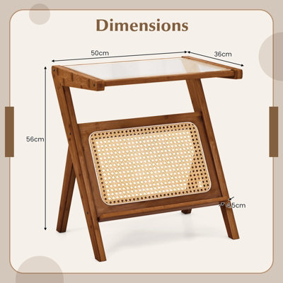 Costway Z-shaped Bedside Table Modern Bamboo Side Table w/ Rattan ...