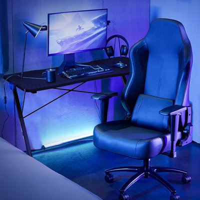 Costway Z-Shaped Computer Desk w/ LED Lights & Large Carbon Fiber ...