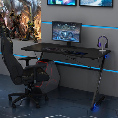 Costway Z-Shaped Computer Desk w/ LED Lights & Large Carbon Fiber ...