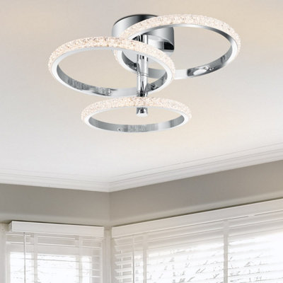 COSYLYTE Cowan 3 Ring Integrated LED, Modern Beaded Ceiling Light - Chrome