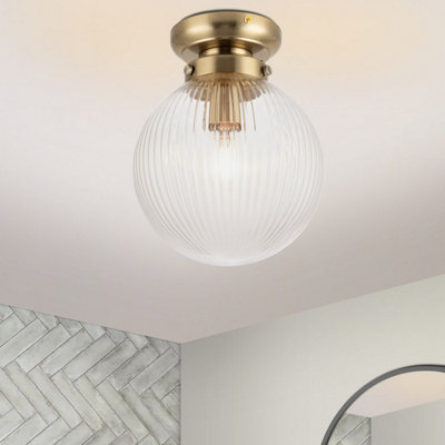 COSYLYTE Finley Bathroom Classic Ribbed Glass Ceiling Light - Antique ...