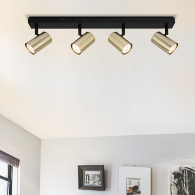 COSYLYTE Grafton 4 Light Modern Brushed Brass Spotlight with Matt Black ...