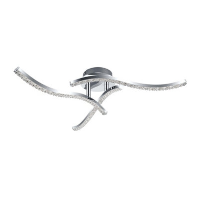 COSYLYTE Kenworth 3 Light Integrated LED Modern Wavy Ceiling Light - Chrome