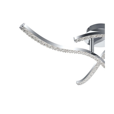 COSYLYTE Kenworth 3 Light Integrated LED Modern Wavy Ceiling Light - Chrome