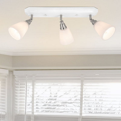 COSYLYTE Leverton 3 Light Modern Ribbed Glass Spotlight - White Base