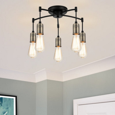 COSYLYTE Linton Industrial 5 Light Modern Ceiling Light - Antique Brass ...