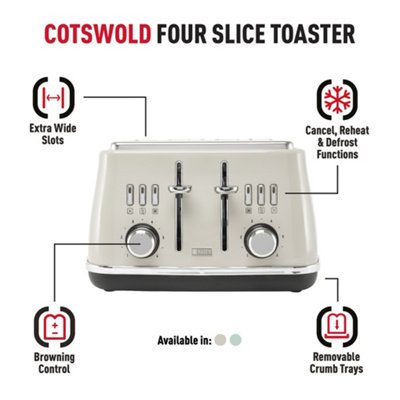 Cotswold Putty 4 Slice Toaster - Stainless Steel Toaster 4 Slice ...