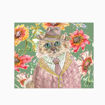 Cottage Floral Cat Glass Kitchen Splashback