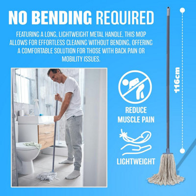 Cotton Floor Mop With Super Absorbent Cotton Mop Head 116Cm Metal ...