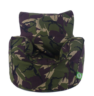 Cotton Green Army Camo Bean Bag Arm Chair Toddler Size