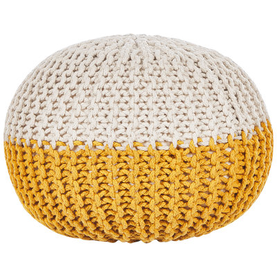 Cotton Knitted Pouffe 50 x 35 cm Beige and Yellow CONRAD
