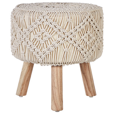 Cotton Macramé Footstool Beige MANZAI