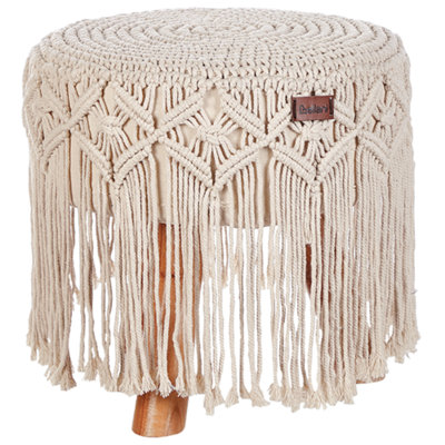 Cotton Macramé Footstool Beige NAWABAD