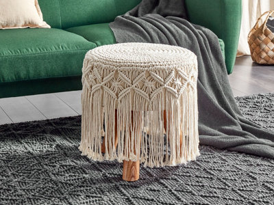 Cotton Macramé Footstool Beige NAWABAD