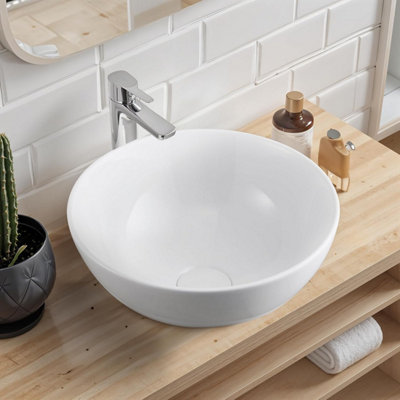 Countertop Bathroom Vessel Ceramic Sink,Round Bowl Ceramic Basin with ...