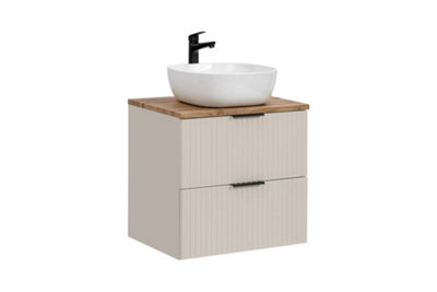 Countertop Vanity Unit with Sink Basin Bathroom Wall Hung Fluted Beige ...