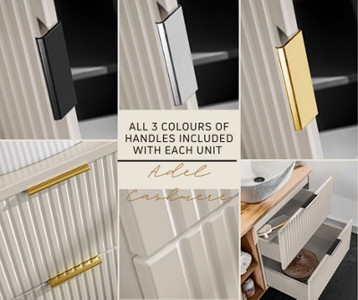 Countertop Vanity Unit with Sink Basin Bathroom Wall Hung Fluted Beige ...
