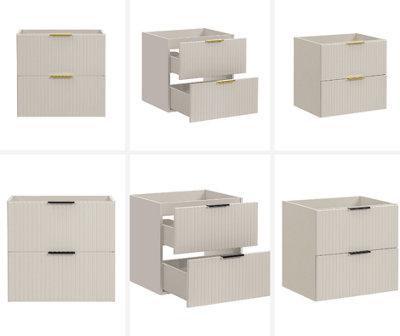 Countertop Vanity Unit with Sink Basin Bathroom Wall Hung Fluted Beige ...
