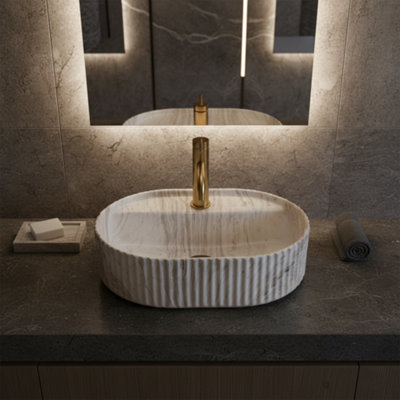 COUNTERTOP WASHBASIN REA MARCELA 50 KALLISTO BEIGE, CERAMIC