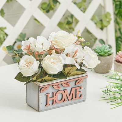Country Style Artificial Fake Hydrangea Peony in Wooden Box Tabletop ...