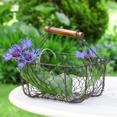 Country Style Egg Basket Trug Chicken Wire Kitchen Storage Caddy Rustic ...