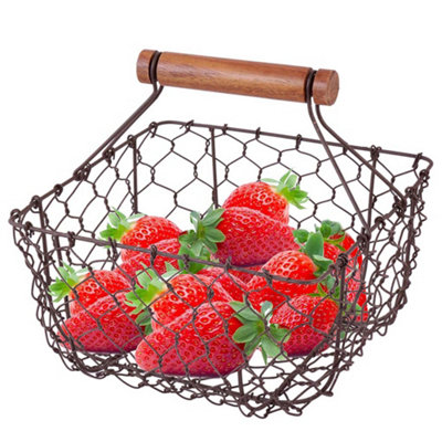 Country Style Egg Basket Trug Chicken Wire Kitchen Storage Caddy Rustic ...