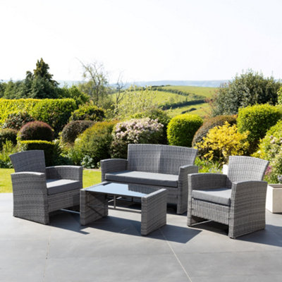 Covea Dark Grey Rattan Lounge Set - 2 Seat Sofa, 2 x Chairs + Table