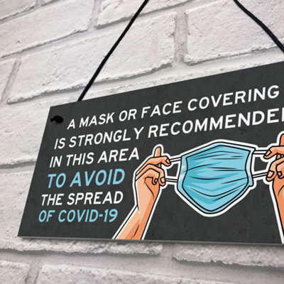 COVID 19 Hanging Door Sign Corona Wear Mask WARNING SIGN Instruction Plaque