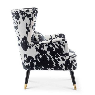 Cow Print Fabric Accent Chair with Footstool
