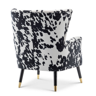 COW PRINT FABRIC ACCENT CHAIR WITH FOOTSTOOL