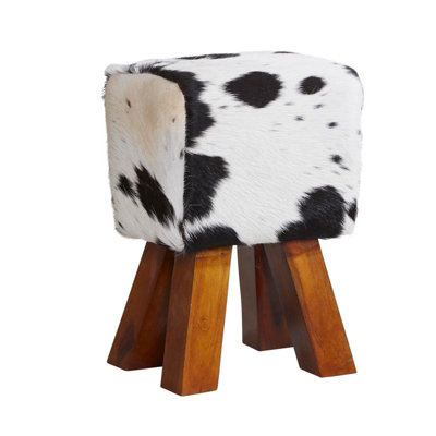 Cowhide Stool - Solid Wood - L25 x W33 x H45 cm - Dark | DIY at B&Q