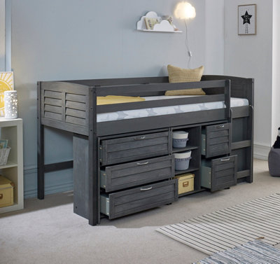 Buy Cozy Grey Solid Wooden Mid Sleeper Storage Single Bed - Ladder on the Right at B&Q