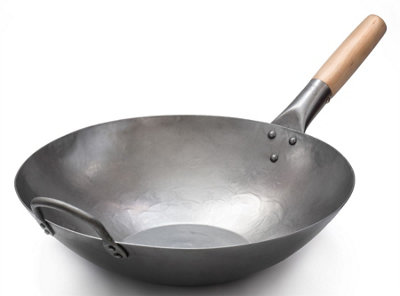 Craft Wok Flat Hand Hammered Carbon Steel Pow Wok with Wooden and Steel ...